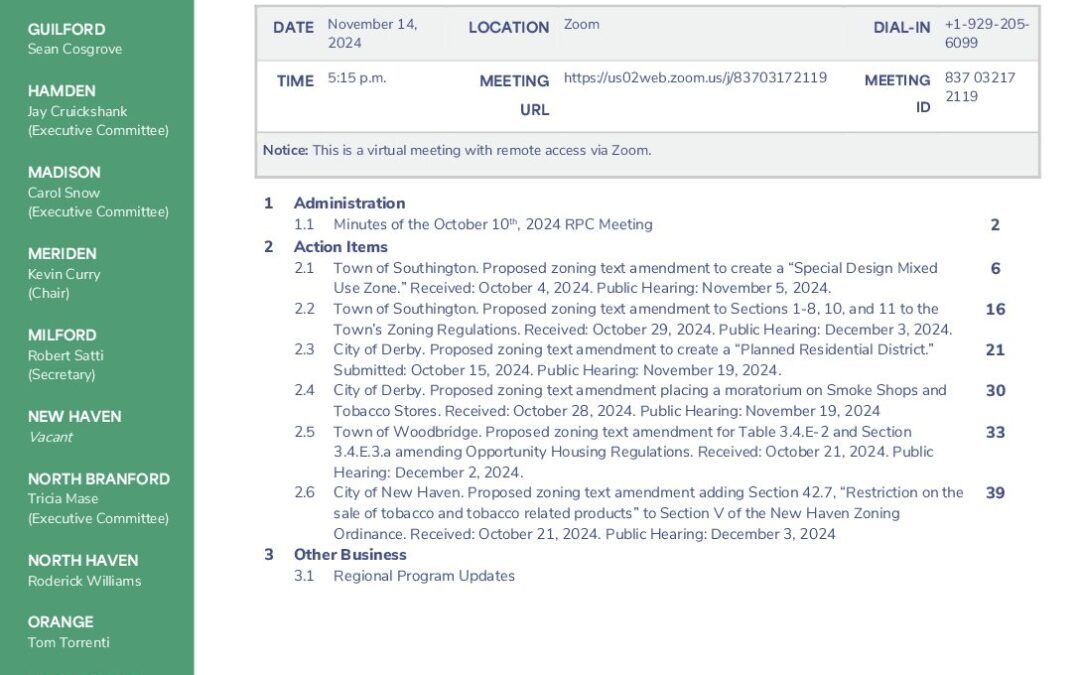 November 2024 RPC Agenda | South Central Regional Council of Governments